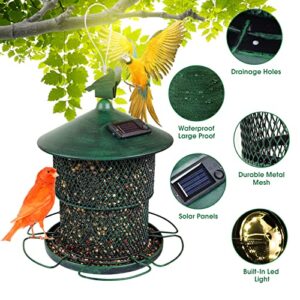 Metal Bird Feeders for Outdoors Hanging,Squirrel Proof Wild Bird Feeder,Outside Solar Mesh Tube Birdfeeder,Birdfeeders for Finch,Cardinal,Blue Jay