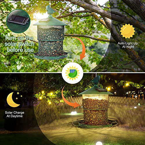 Metal Bird Feeders for Outdoors Hanging,Squirrel Proof Wild Bird Feeder,Outside Solar Mesh Tube Birdfeeder,Birdfeeders for Finch,Cardinal,Blue Jay