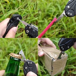 7.8“ Multitool Pocket Knife, Tanto Folding Knife Camping Fishing Tool for Men, 5 in 1 Multitool Knife with Bottle Opener Screwdriver Rope Cutter Box Opener Glass Breaker