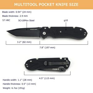 7.8“ Multitool Pocket Knife, Tanto Folding Knife Camping Fishing Tool for Men, 5 in 1 Multitool Knife with Bottle Opener Screwdriver Rope Cutter Box Opener Glass Breaker