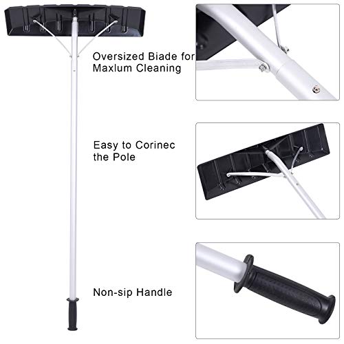 Aluminum Roof Rake Snow Remover with 5-20FT Extendable Snow Shovel Roof Rake with 25" X 6" Poly Blade Adjustable Telescoping Handle for Clearing Roof Vehicle Snow Leaves Debris (Ship from US) (type1)