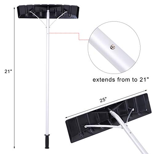 Aluminum Roof Rake Snow Remover with 5-20FT Extendable Snow Shovel Roof Rake with 25" X 6" Poly Blade Adjustable Telescoping Handle for Clearing Roof Vehicle Snow Leaves Debris (Ship from US) (type1)