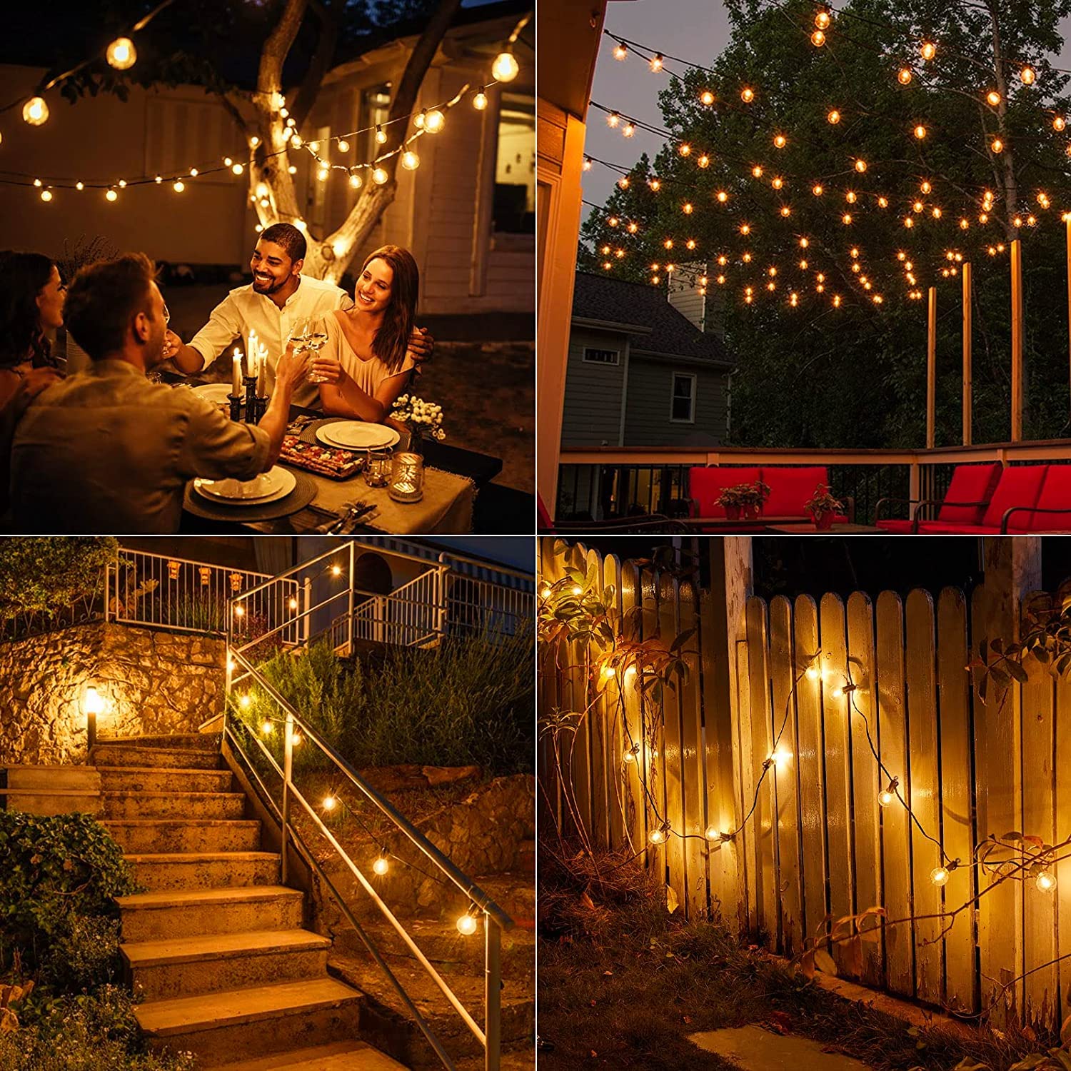 Brightown Outdoor String Lights - Connectable Dimmable LED Patio String Lights with G40 Globe Plastic Bulbs, All Weatherproof Hanging Lights for Outside Backyard Porch (100 ft-50 LED Bulbs)