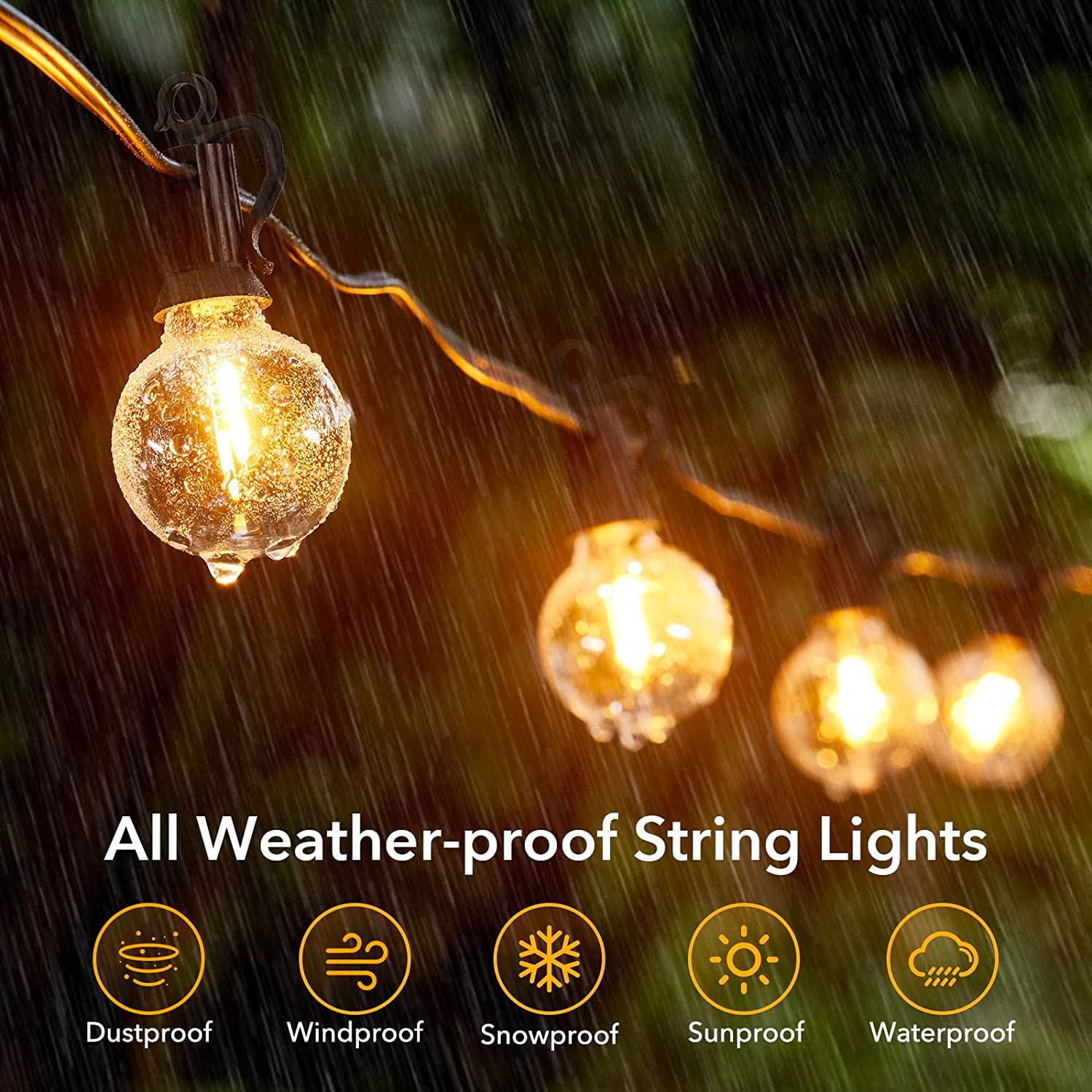 Brightown Outdoor String Lights - Connectable Dimmable LED Patio String Lights with G40 Globe Plastic Bulbs, All Weatherproof Hanging Lights for Outside Backyard Porch (100 ft-50 LED Bulbs)