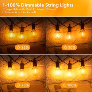 Brightown Outdoor String Lights - Connectable Dimmable LED Patio String Lights with G40 Globe Plastic Bulbs, All Weatherproof Hanging Lights for Outside Backyard Porch (100 ft-50 LED Bulbs)