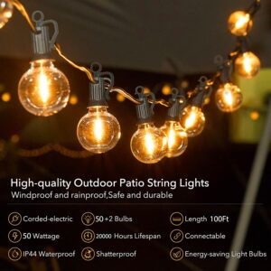 Brightown Outdoor String Lights - Connectable Dimmable LED Patio String Lights with G40 Globe Plastic Bulbs, All Weatherproof Hanging Lights for Outside Backyard Porch (100 ft-50 LED Bulbs)