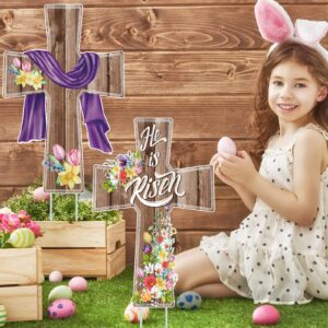 Marsui 3 Pcs Easter Decorations Easter Signs for Yard He Is Risen Sign Religious Easter Yard Sign Easter Outdoor Decorations Waterproof Easter Cross Lawn Stakes for Home Garden Easter Party (Classic)