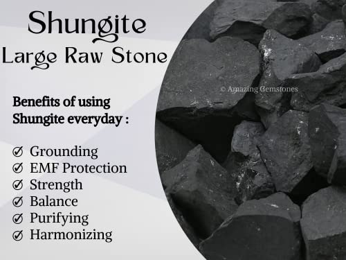 Raw Shungite Stones Crystal Rock, Real Shungite Stones for Water Purification - 30-70mm Piedra Shungite Original (5 Pieces)