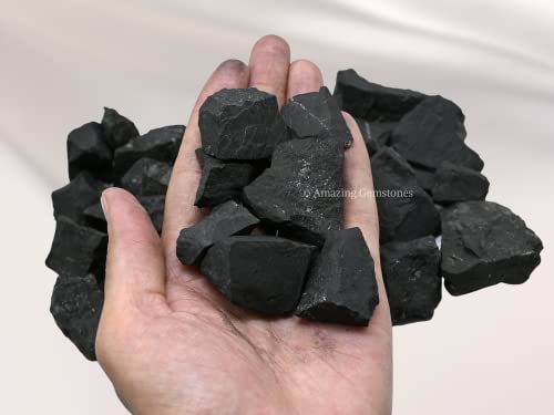 Raw Shungite Stones Crystal Rock, Real Shungite Stones for Water Purification - 30-70mm Piedra Shungite Original (5 Pieces)