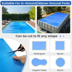 Goplus Pool Cover, 16 x 32 FT Solar Blanket with Carrying Bag for In-Ground and Above-Ground Swimming Pools, Rectangle Hot Tub SPA Thermal Blanket, Blue Bubble