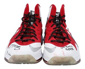 lebron james playoffs game used signed sneakers uda upper deck 1/1 photo matched - autographed nba sneakers