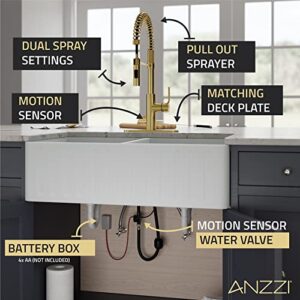 ANZZI Ola Hands Free Touchless Kitchen Faucet with Motion Sensor - Brushed Gold Finish