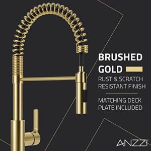 ANZZI Ola Hands Free Touchless Kitchen Faucet with Motion Sensor - Brushed Gold Finish