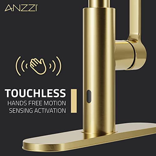 ANZZI Ola Hands Free Touchless Kitchen Faucet with Motion Sensor - Brushed Gold Finish