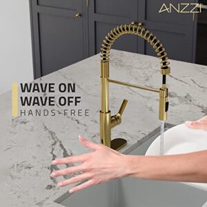 ANZZI Ola Hands Free Touchless Kitchen Faucet with Motion Sensor - Brushed Gold Finish