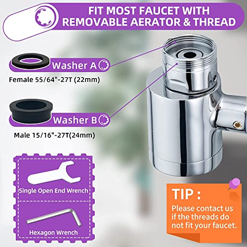 Splash Filter Faucet Aerator with Solid Brass Robotic Arm, 8pcs Replace Water Purifier, 1080° Rotating Tap Extender, 2 Water Outlet Modes, For Bathroom and Kitchen Sink, Washing and Gargling.