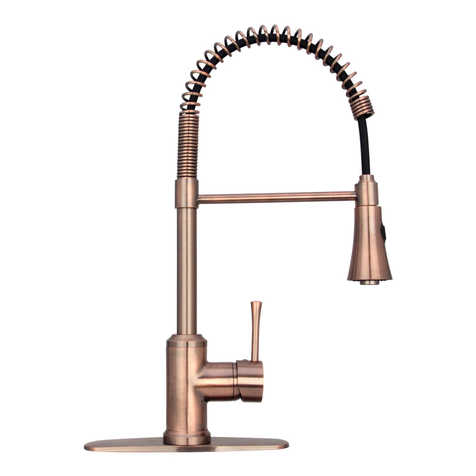 Akicon Antique Copper Pre-Rinse Spring Kitchen Faucet, Single Level Solid Brass Kitchen Sink Faucets with Pull Down Sprayer Modern Style