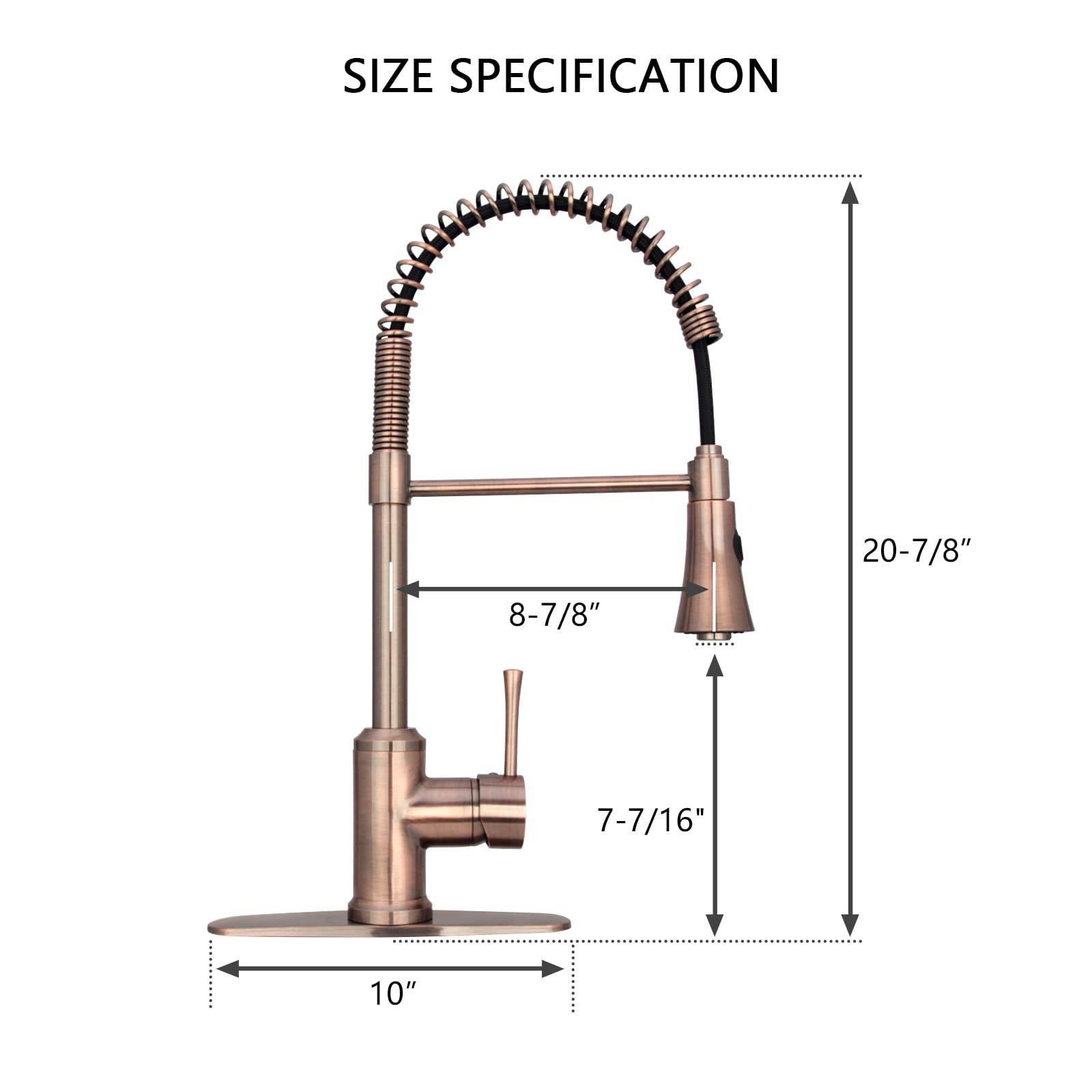 Akicon Antique Copper Pre-Rinse Spring Kitchen Faucet, Single Level Solid Brass Kitchen Sink Faucets with Pull Down Sprayer Modern Style