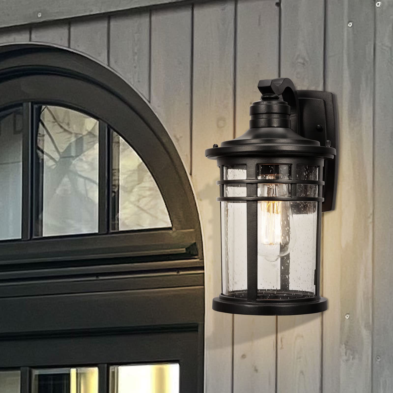 Darkaway Outdoor Porch Lights Wall Mount, Outdoor Light Fixtures Sconces Wall Lighting with Seeded Glass Waterproof Exterior Lights for Patio Yard House Hallway Doorway Garage(2 Pack, Black)