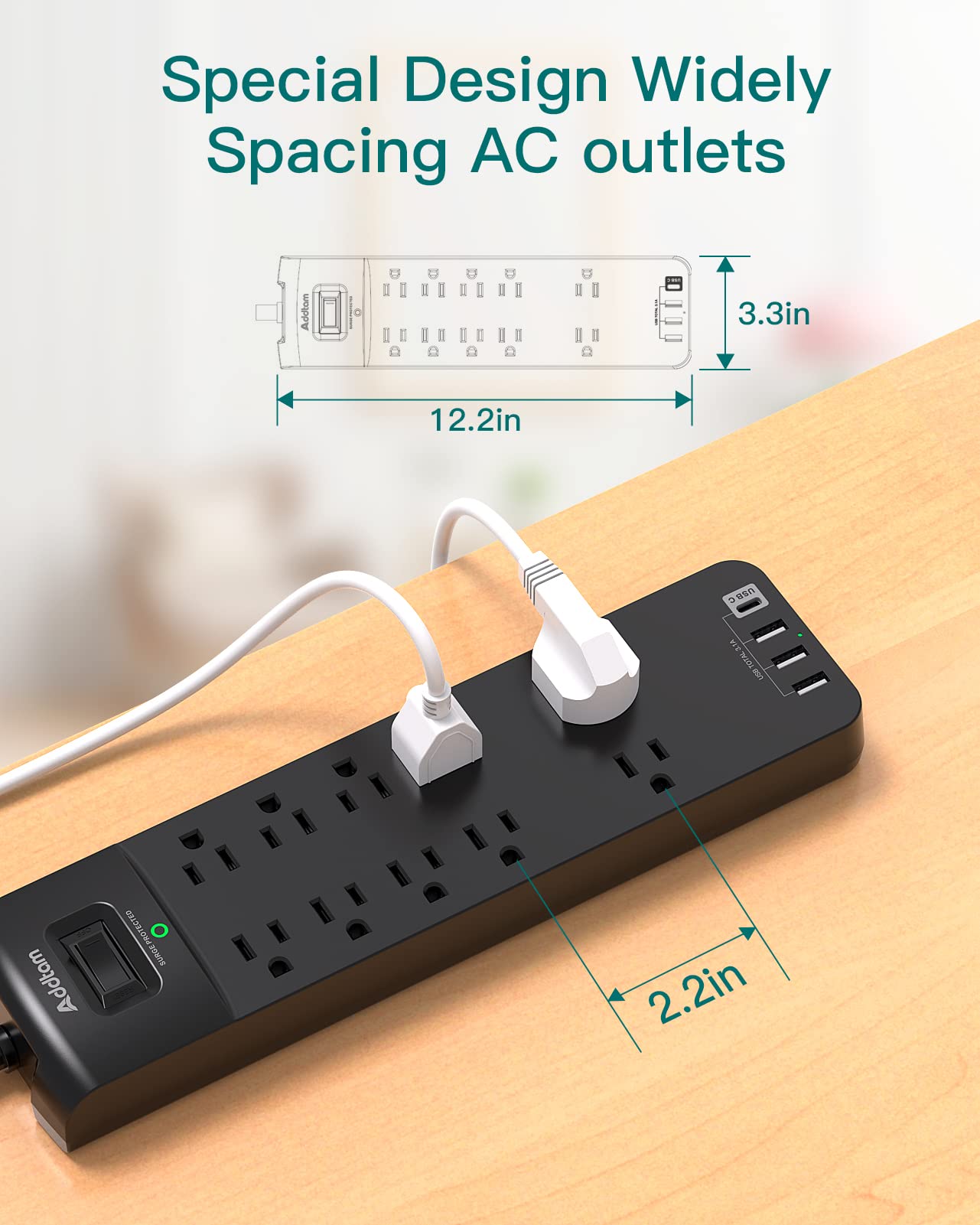 USB Wall Charger Surge Protector 5 Outlet Extender with 4 USB Charging Ports (1 USB C Outlet) & Power Strip Surge Protector with 10 Outlets and 4 USB Ports