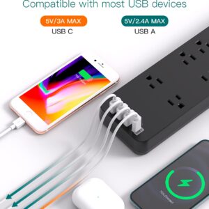 USB Wall Charger Surge Protector 5 Outlet Extender with 4 USB Charging Ports (1 USB C Outlet) & Power Strip Surge Protector with 10 Outlets and 4 USB Ports