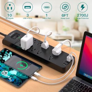 USB Wall Charger Surge Protector 5 Outlet Extender with 4 USB Charging Ports (1 USB C Outlet) & Power Strip Surge Protector with 10 Outlets and 4 USB Ports