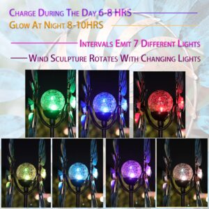 Wind Spinners Outdoor Clearance-Wind Spinners for Yard and Garden-Wind Sculptures & Spinners Color Led Changing Solar Powered Glass Ball with Kinetic Windmills Dual Direction Wind Sculpture Spinners