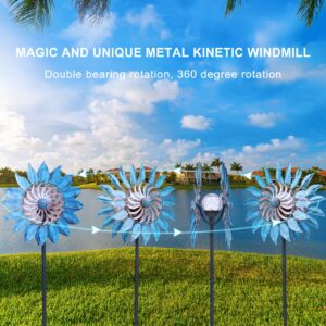 Wind Spinners Outdoor Clearance-Wind Spinners for Yard and Garden-Wind Sculptures & Spinners Color Led Changing Solar Powered Glass Ball with Kinetic Windmills Dual Direction Wind Sculpture Spinners