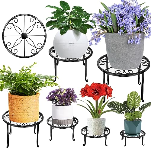 6 Pack Metal Plant Stand Indoor Outdoor Plants Holder Christmas Gift-Flower Potted Stands Rack for Multiple Plants,Sturdy Iron Pot Round Shelf,Modern Stylish Holder for Garden Home Kitchen Patio