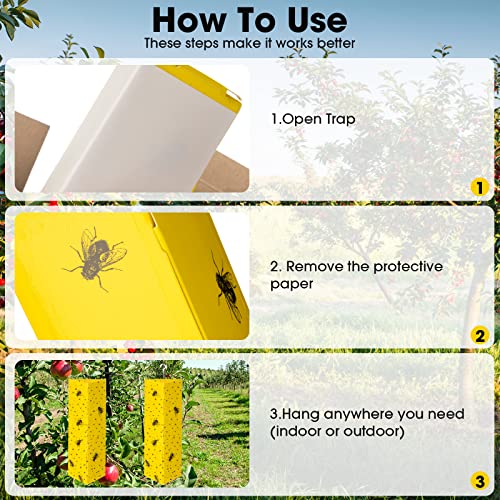 Fruit Fly Traps Yellow Sticky Traps for Gnats Fruit Fly Triangular Hanging Fly Traps with Hook for House Indoor Outdoor Fly Sticky Trap Pest Control Traps for Mosquito, Flying Insect (16 Pieces)