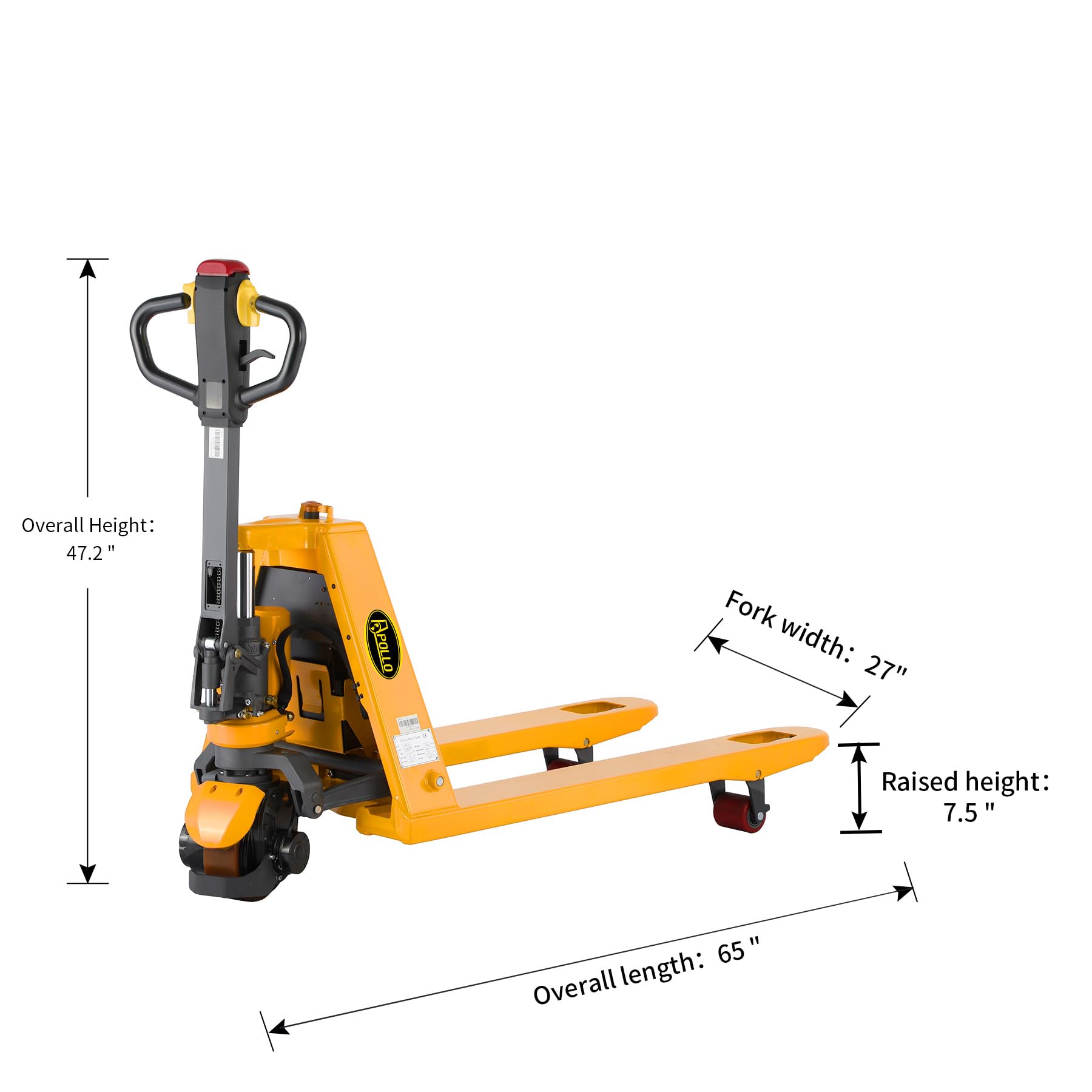 APOLLOLIFT Electric Pallet Jack Powered Lithium Battery Pallet Truck 3300Lbs Capacity 48" x27" Forks Multi-Function Handle 2PC