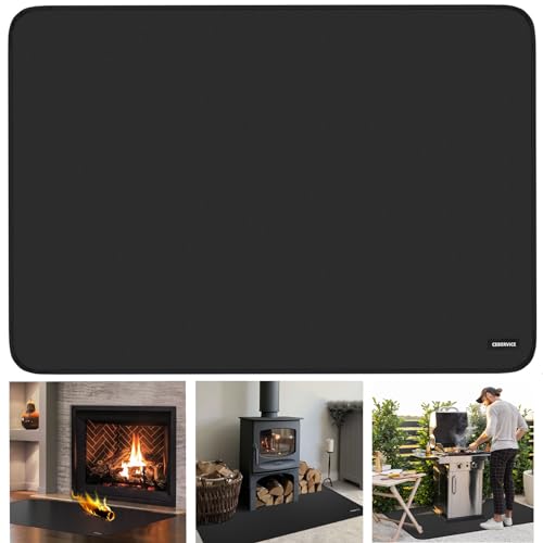 CEBERVICE 60 × 42 Inch Fireproof Hearth Rug for Fireplace, Fire Resistant Pit Hearth Pad for Wood Stove, Grill Mat for Outdoor Charcoal, Smokers, Gas Grills, Deck and Patio Protective Mat