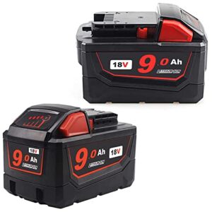 tenmoer 2 pack 9.0ah compatible with milwaukee 18v battery replacement for milwaukee 18v batteries 48-11-1890