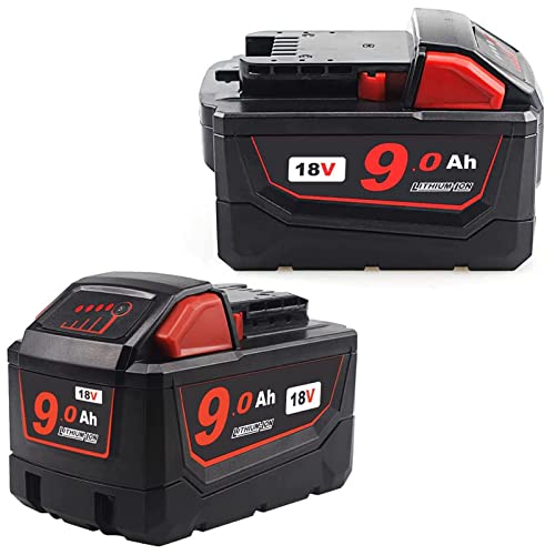 TENMOER 2 Pack 9.0Ah Compatible with Milwaukee 18V Battery Replacement for Milwaukee 18V Batteries 48-11-1890