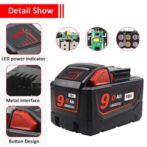 TENMOER 2 Pack 9.0Ah Compatible with Milwaukee 18V Battery Replacement for Milwaukee 18V Batteries 48-11-1890