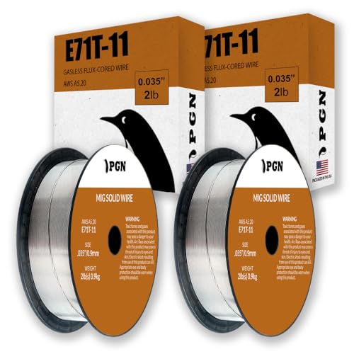 (2 Pack) PGN Flux Core Welding Wire - E71T-11 .035 Inch, 2 Pound Spool - Gasless Mild Steel MIG Welding Wire with Low Splatter - For All Position Arc Welding and Outdoor Use