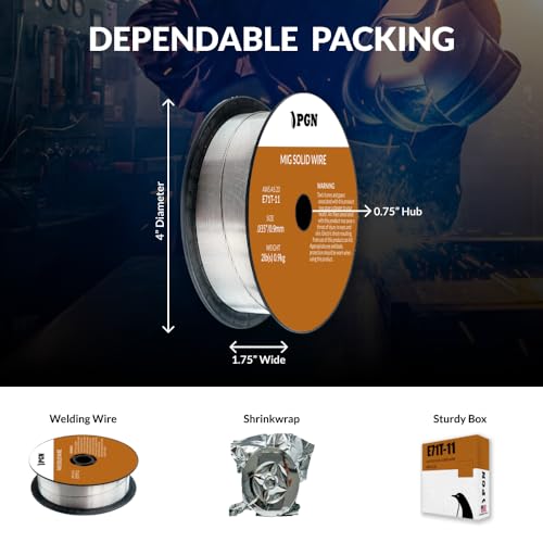 (2 Pack) PGN Flux Core Welding Wire - E71T-11 .035 Inch, 2 Pound Spool - Gasless Mild Steel MIG Welding Wire with Low Splatter - For All Position Arc Welding and Outdoor Use