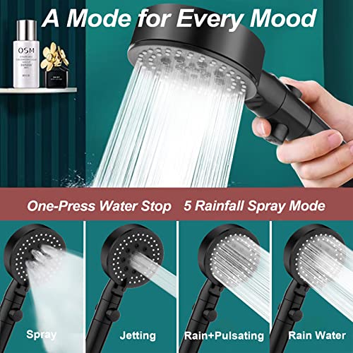 Shower Head 5 Spray Mode Handheld Shower Head with On Off Switch and 59in Hose, Anti-clogging nozzle,Showerheads & Handheld showers, High Pressure Shower Heads With Handheld Adjustable Filter