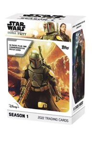 2022 topps book of boba fett factory sealed blaster box 61 star wars trading cards 10 packs of 6 cards per pack plus 1 commemorative relic card. see scans for possible great hits to chase