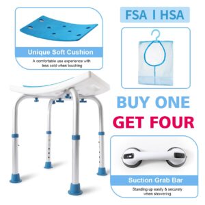 FSA/HSA Eligible Shower Chair for Inside Shower, Shower Stool with Free Assist Grab Bar/Toiletry Bag, Tool-Free Assembly Shower Seat for Bathtub, Shower Bath Chairs for Seniors/Disabled by SOUHEILO