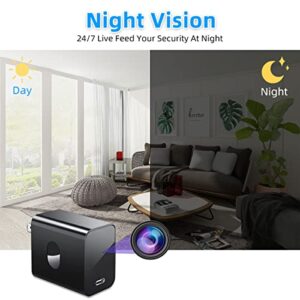 4K Spy Camera Hidden Camera with SD Card (64G), 2.4G&5GHz WiFi Mini Camera, Nanny Cam Hidden Camera with Human Detection, Night Vision, 160°Wide View-Angle, Type C Spy Camera Charger for Home Security