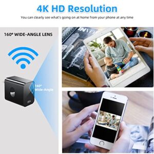 4K Spy Camera Hidden Camera with SD Card (64G), 2.4G&5GHz WiFi Mini Camera, Nanny Cam Hidden Camera with Human Detection, Night Vision, 160°Wide View-Angle, Type C Spy Camera Charger for Home Security