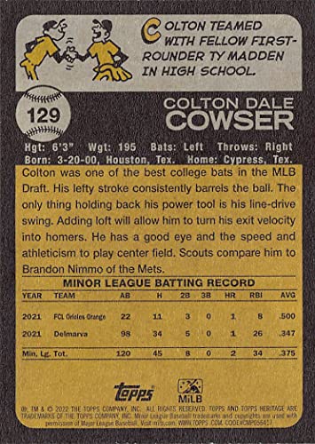 2022 Topps Heritage Minors #129 Colton Cowser