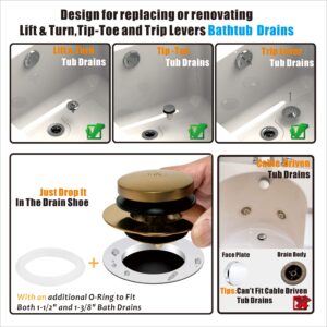 Gold Universal Tub Drain Tip Toe Tub Conversion Kit Assembly, Artiwell EZ Installation Bathtub Drain Replacement Trim Kit with 1-Hole Overflow Face Plate and Pop-Up Tub Stopper,Brushed Gold