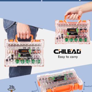 CHILEAD Rotary Tool Accessories Kit, 500 Pcs Accessory Set, 1/8"(3.2mm) Diameter Shanks, Universal Fitment Bits for Easy Cutting, Sanding, Grinding, Sharpening, Carving, Drilling, Polishing, Engraving