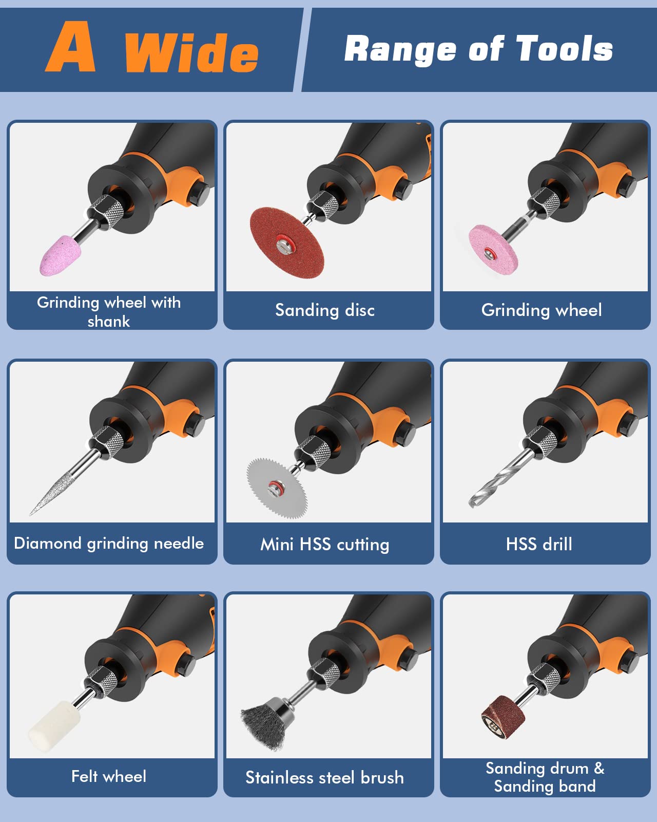 CHILEAD Rotary Tool Accessories Kit, 500 Pcs Accessory Set, 1/8"(3.2mm) Diameter Shanks, Universal Fitment Bits for Easy Cutting, Sanding, Grinding, Sharpening, Carving, Drilling, Polishing, Engraving