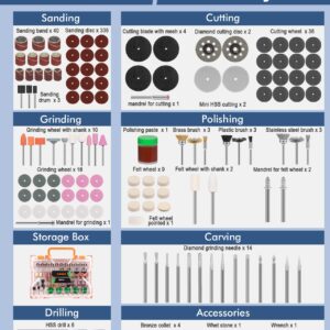 CHILEAD Rotary Tool Accessories Kit, 500 Pcs Accessory Set, 1/8"(3.2mm) Diameter Shanks, Universal Fitment Bits for Easy Cutting, Sanding, Grinding, Sharpening, Carving, Drilling, Polishing, Engraving