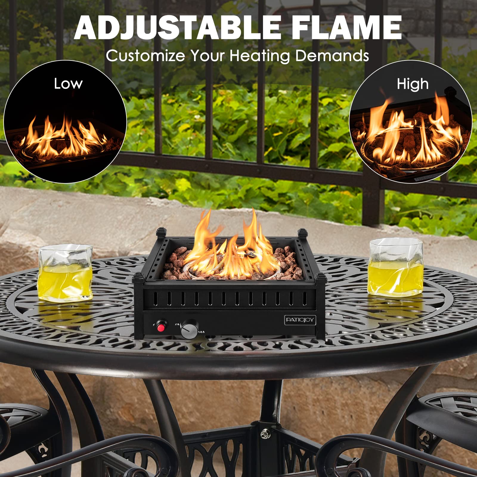 Tangkula Portable Tabletop Propane Fire Pit, Patiojoy 40,000 BTU Table Top Fireplace with Simple Ignition System, Adjustable Flame, Square Propane Firepit Bowl for Outdoors, Fit 2” Umbrella Hole Table