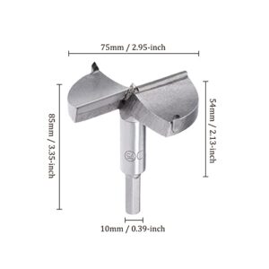 Kozelo Forstner Drill Bit - [75mm] Tungsten Carbide Auger Opener for Wood Furniture Hinge Woodworking Use, Hex Shank, Gray