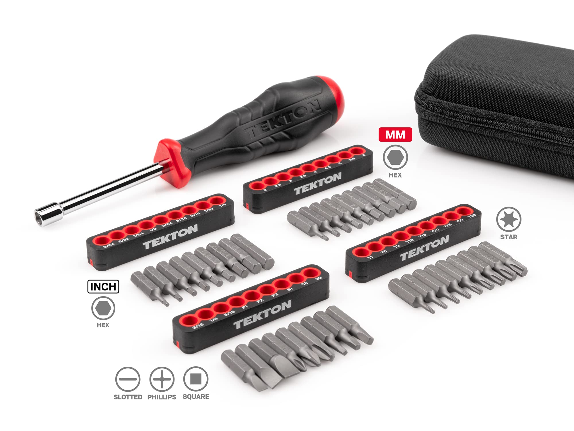 TEKTON 1/4 Inch Bit Driver and Bit Set with Case, 37-Piece | DBH93101